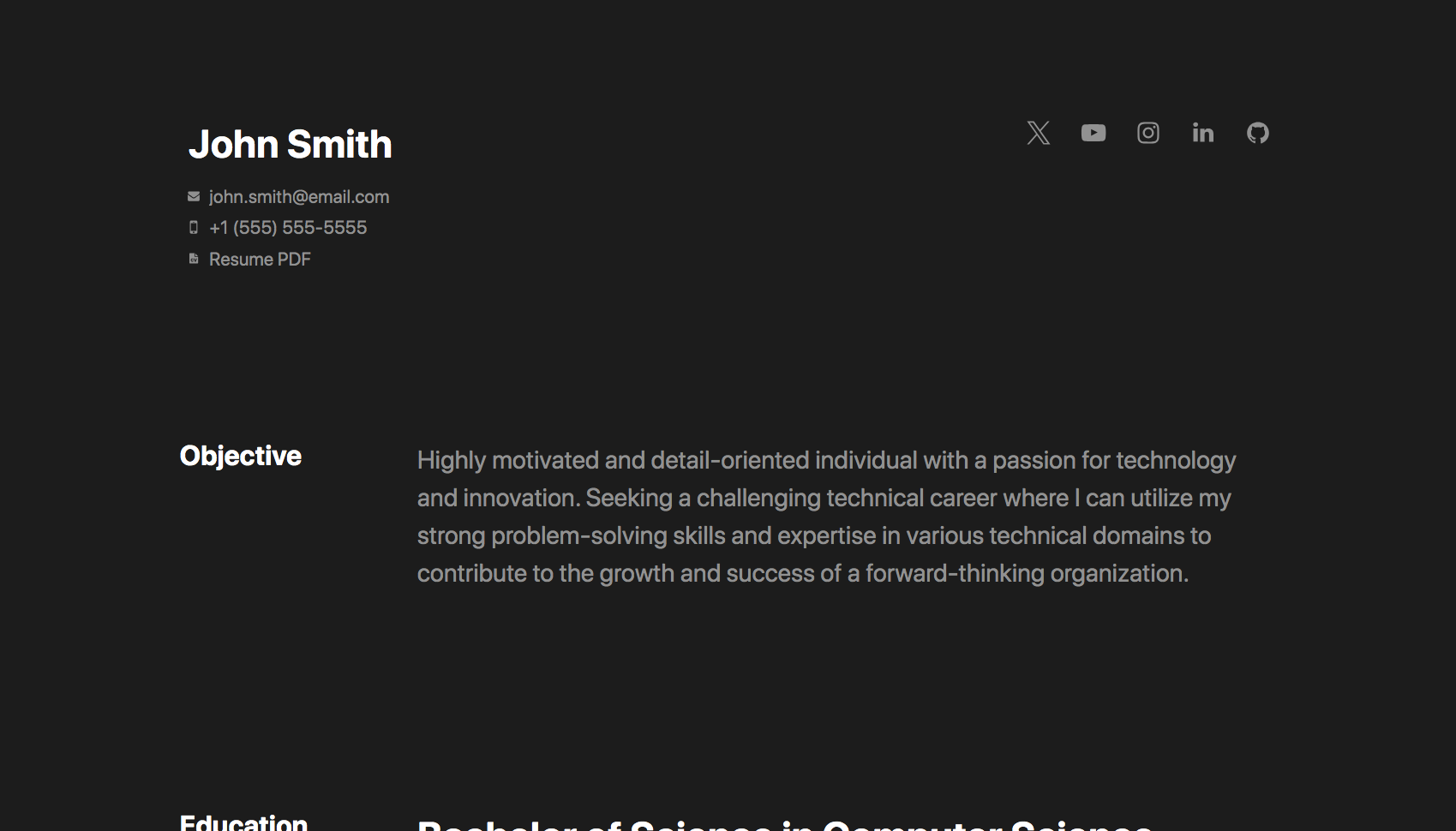 Dark Mode Minimalist Resume Template | Tempeld